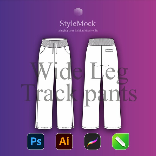 Wide Leg Track Pants Vector - Etsy