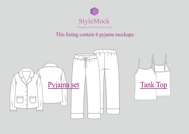 Pyjama Pack Vector Mockup - Illustrator Template Loungewear Vector ...