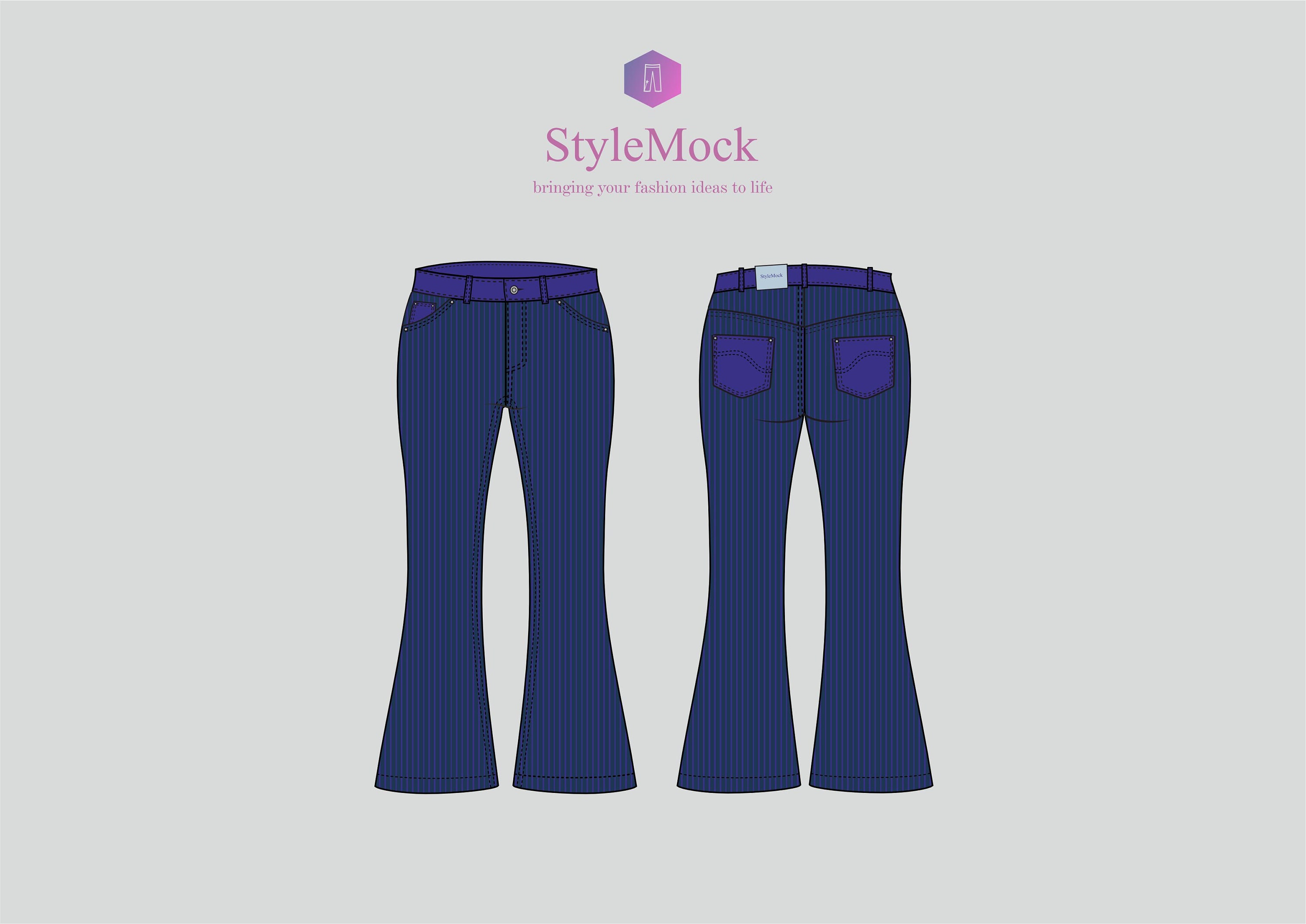 Flared Jeans Vector Mockup - Illustrator Template Denim Vector ...
