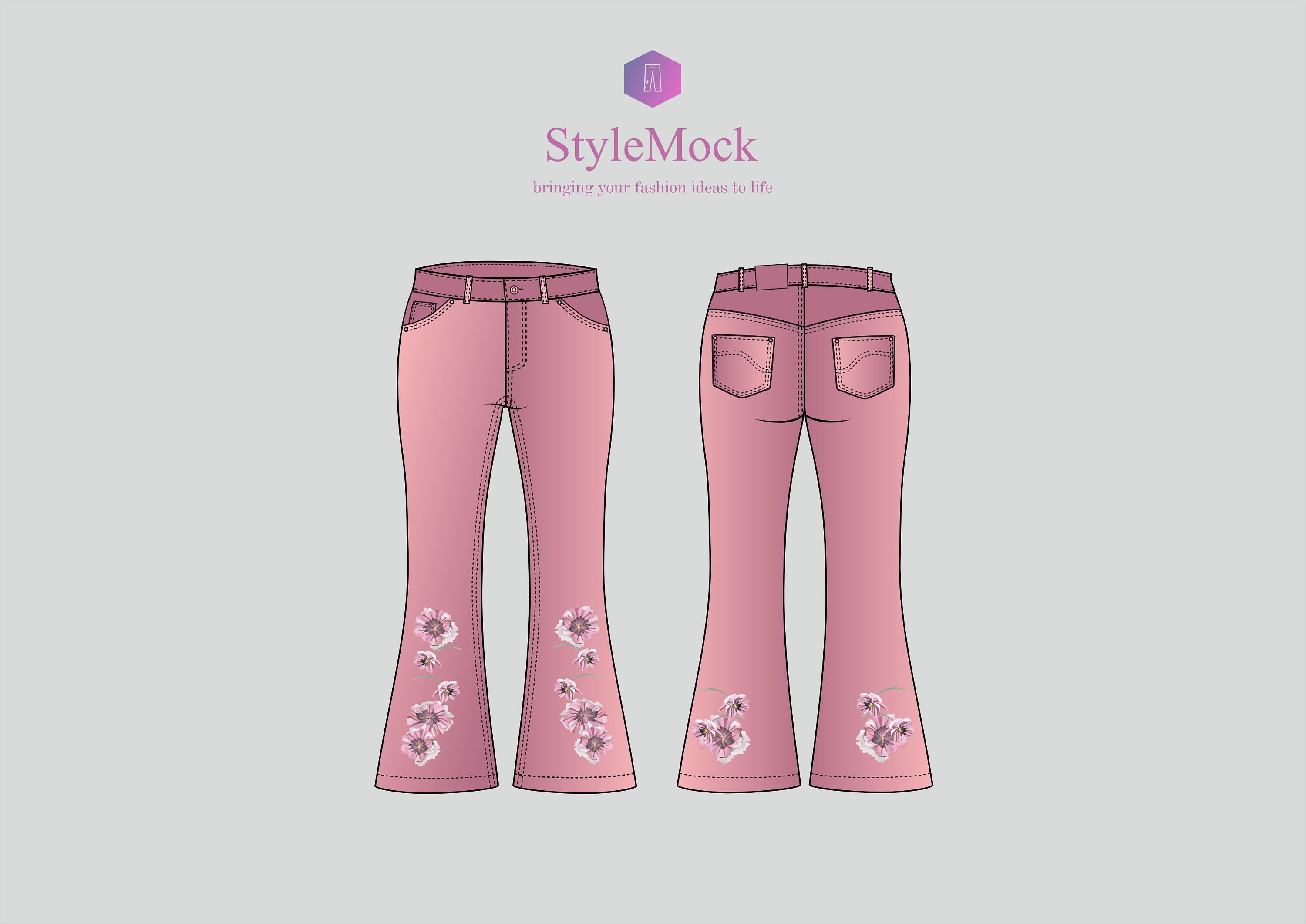 Flared Jeans Vector Mockup - Illustrator Template Denim Vector ...