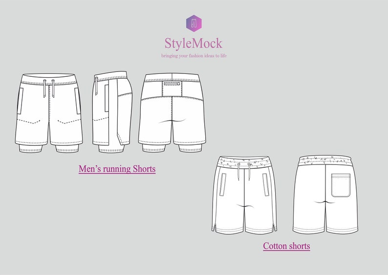 Shorts Vector Mockup Pack Illustrator Template Streetwear Vector Shorts ...