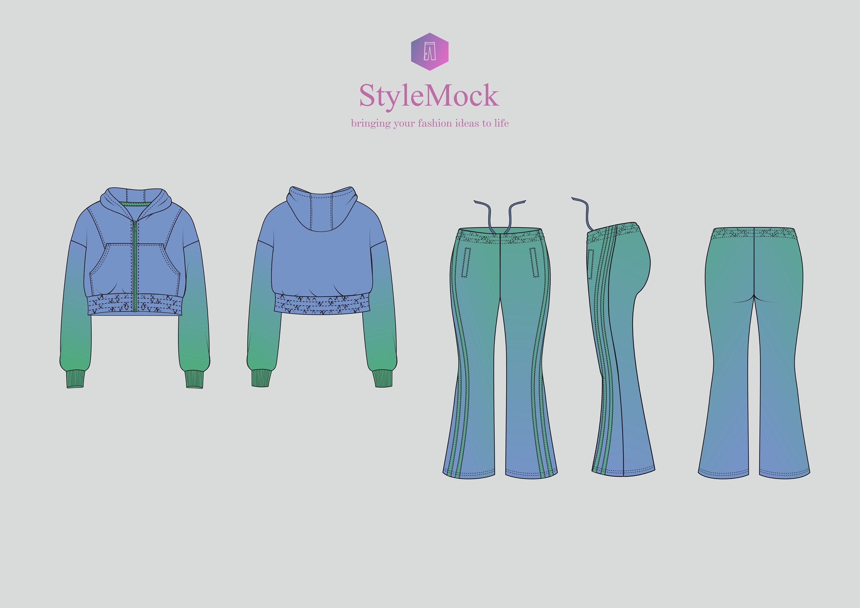 Flared Tracksuit Vector Mockup - Illustrator Template Procreate ...