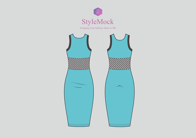 Bodycon Dress Vector Mockup Illustrator Template Streetwear Vector Tech ...