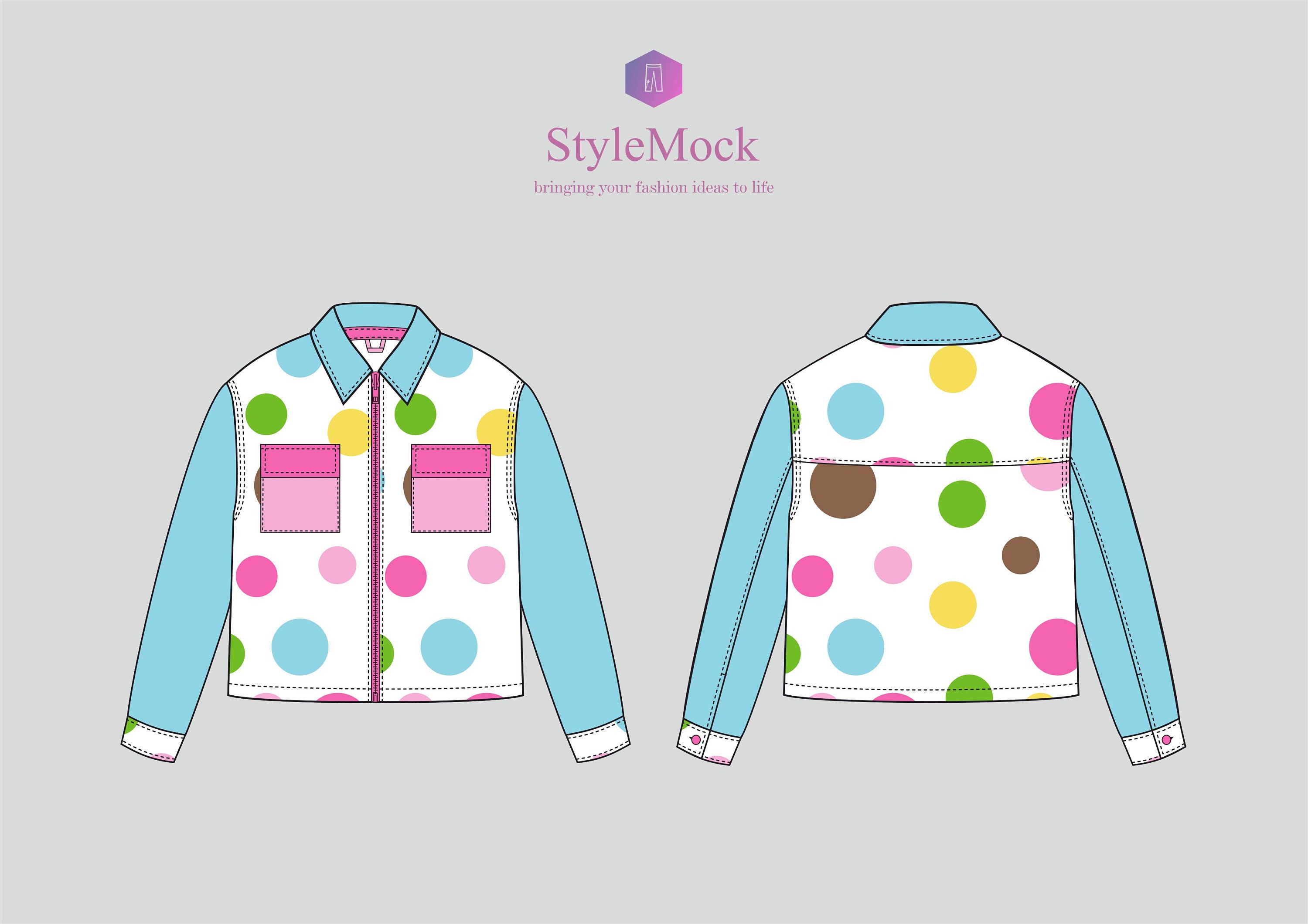 Zipped Overshirt Vector Mockup Flat Sketch, Technical Drawing ...