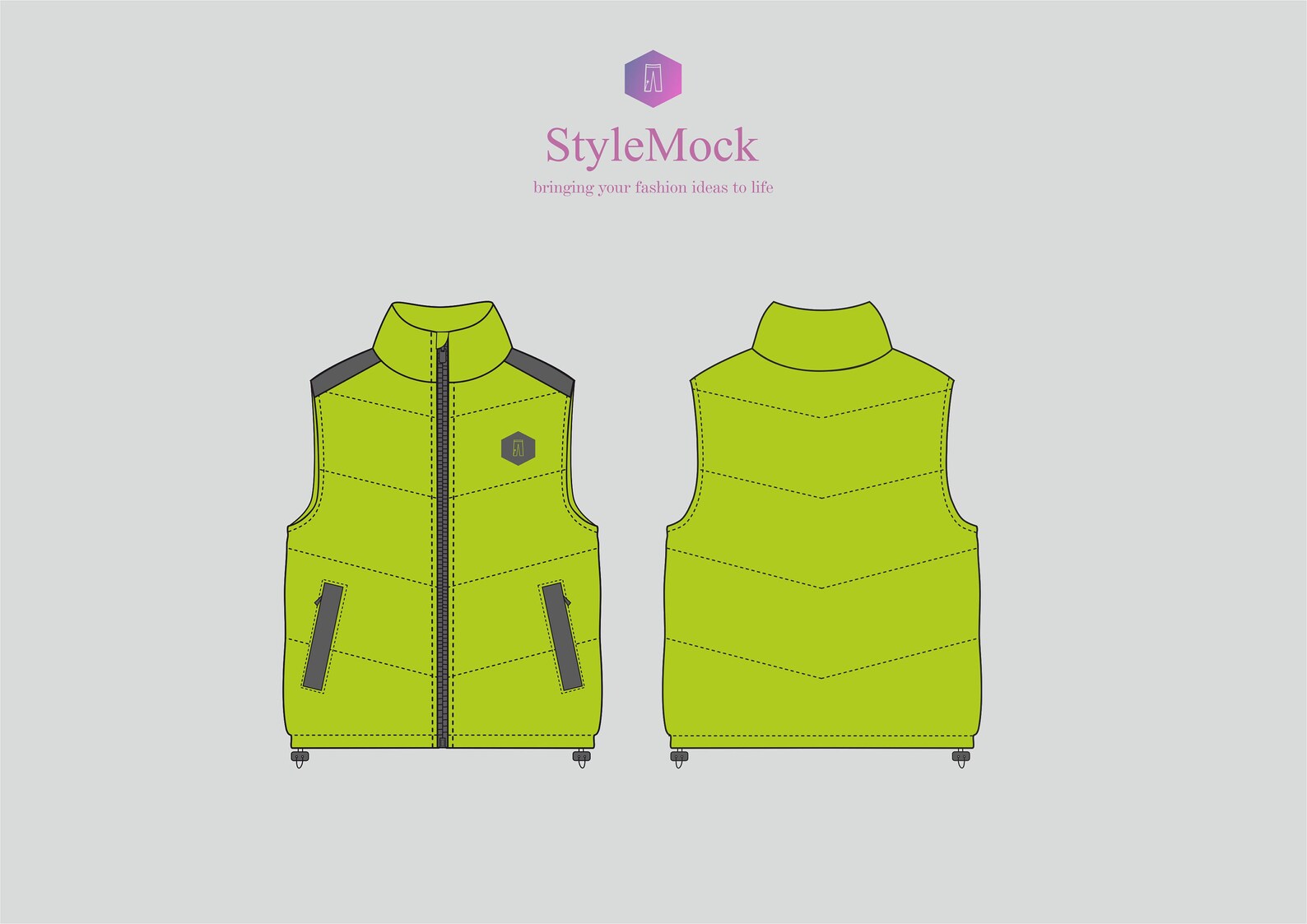 Puffer Vest Vector Mockup - Illustrator Template Sportswear Sketch SVG ...