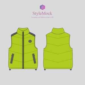 Puffer Vest Vector Mockup - Illustrator Template Sportswear Sketch SVG ...