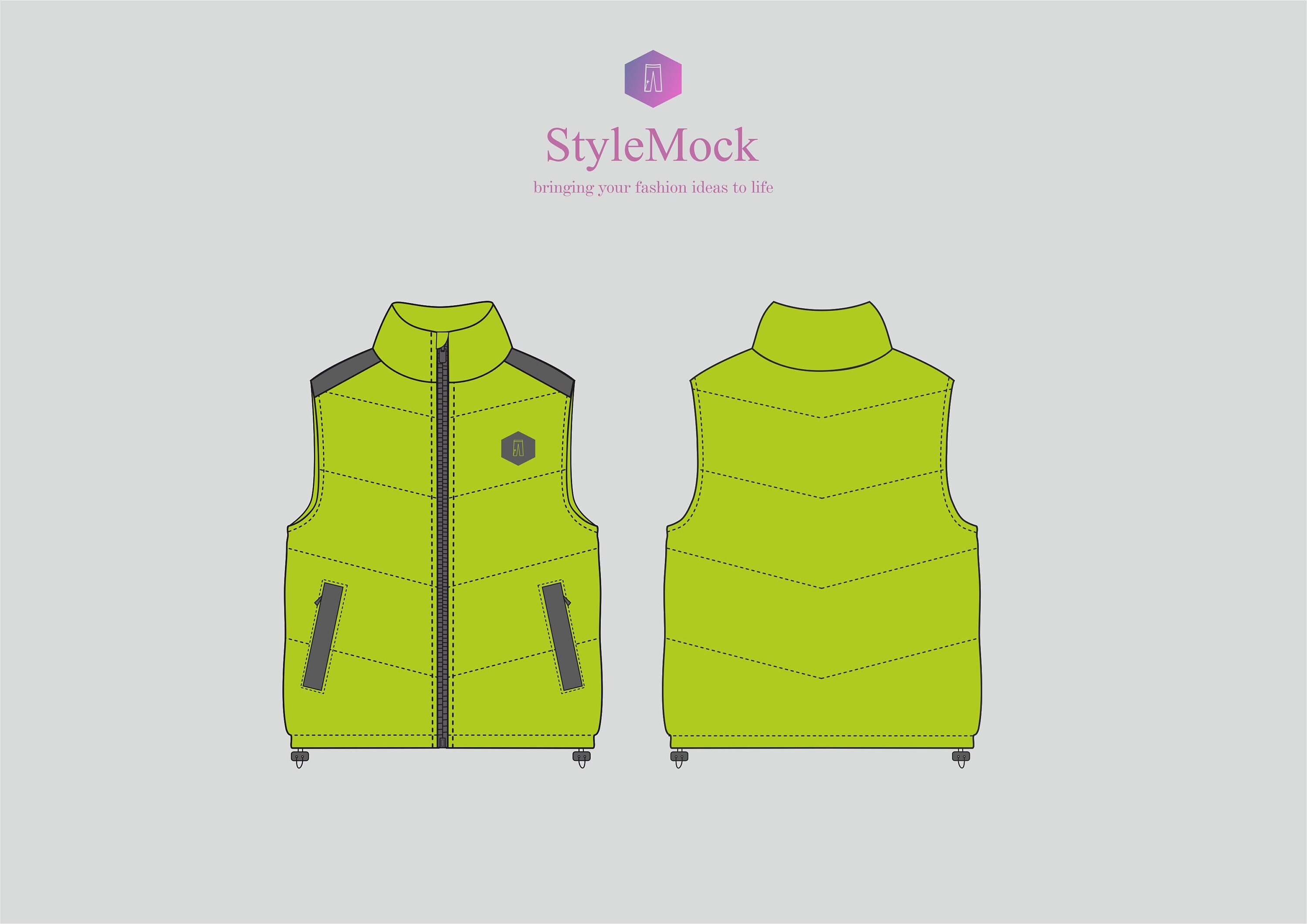 Puffer Vest Vector Mockup - Illustrator Template Sportswear Sketch SVG ...