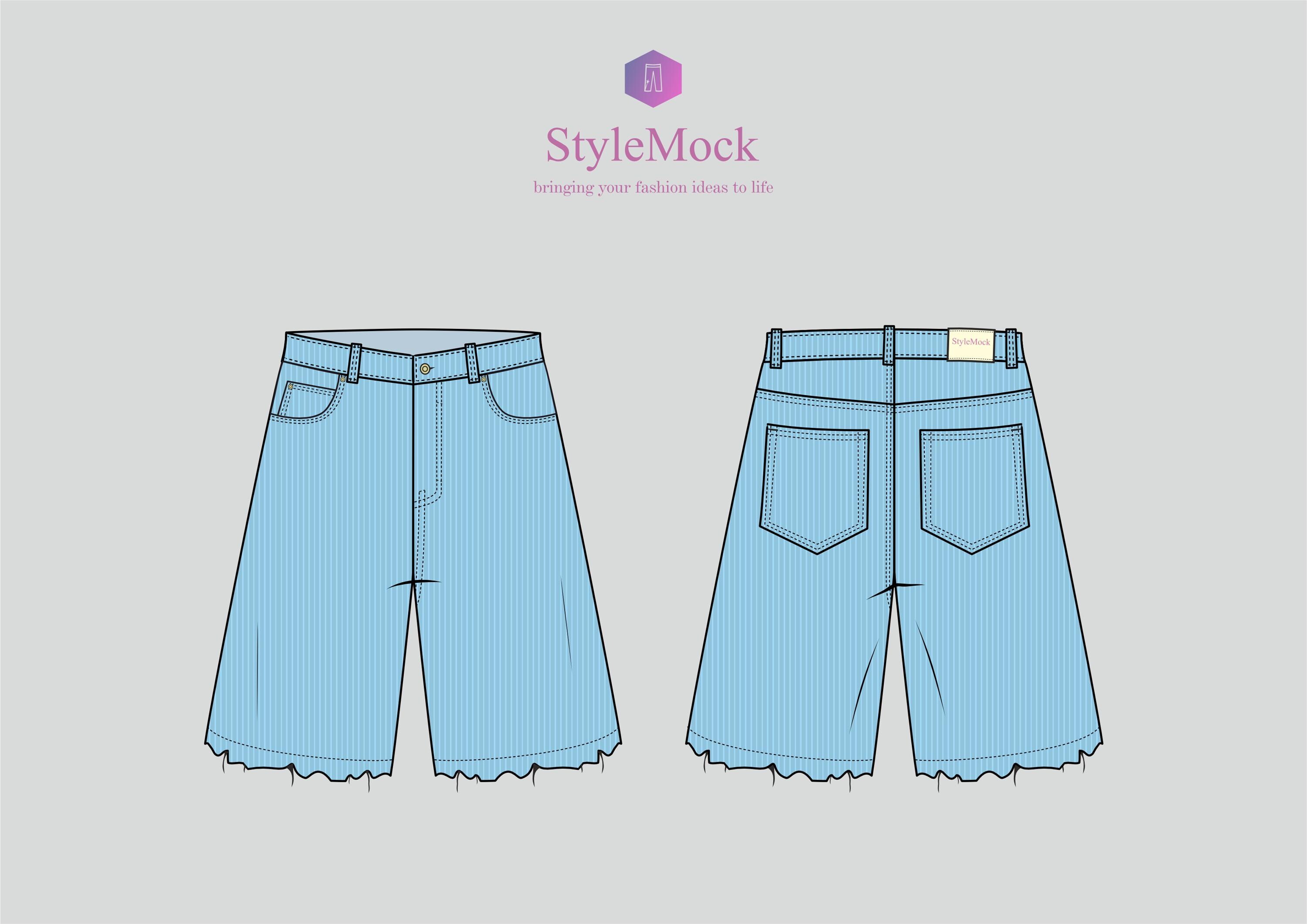 Denim Bermuda Jorts Vector Mockup – Fashion Flat Drawings (svg, Png, Ai ...