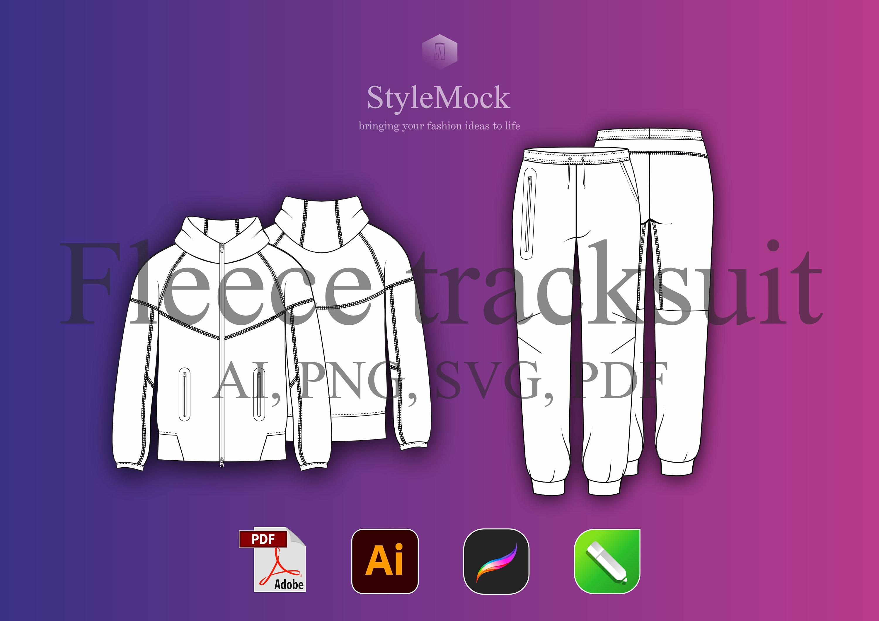 Fleece Tracksuit Vector Mockup Illustrator Template Sportswear Vector ...