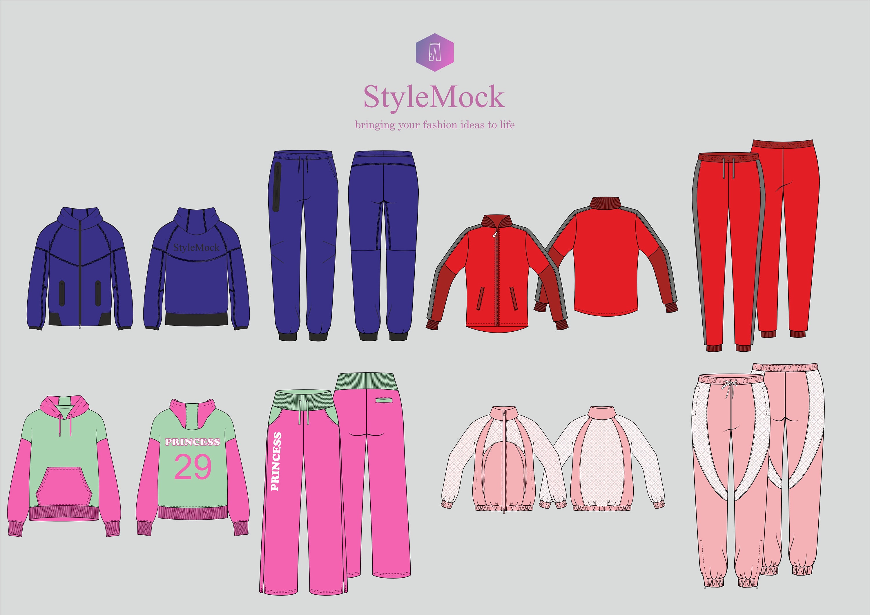 Tracksuit Flat Mockups Pack – Sportswear Fashion Vector Bundle Pack for ...