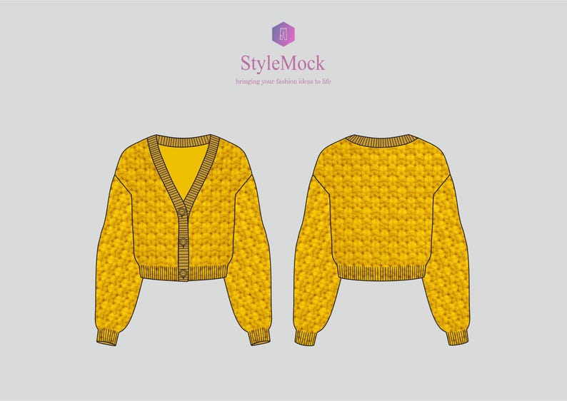 Crop Cardigan Vector Mockup - Illustrator Template Streetwear Vector ...