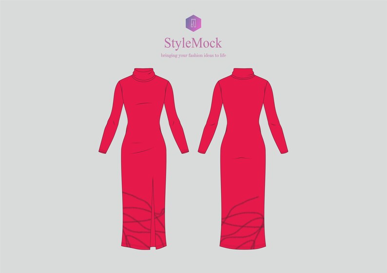 Bodycon Long Dress Vector Mockup - Illustrator Template Streetwear ...