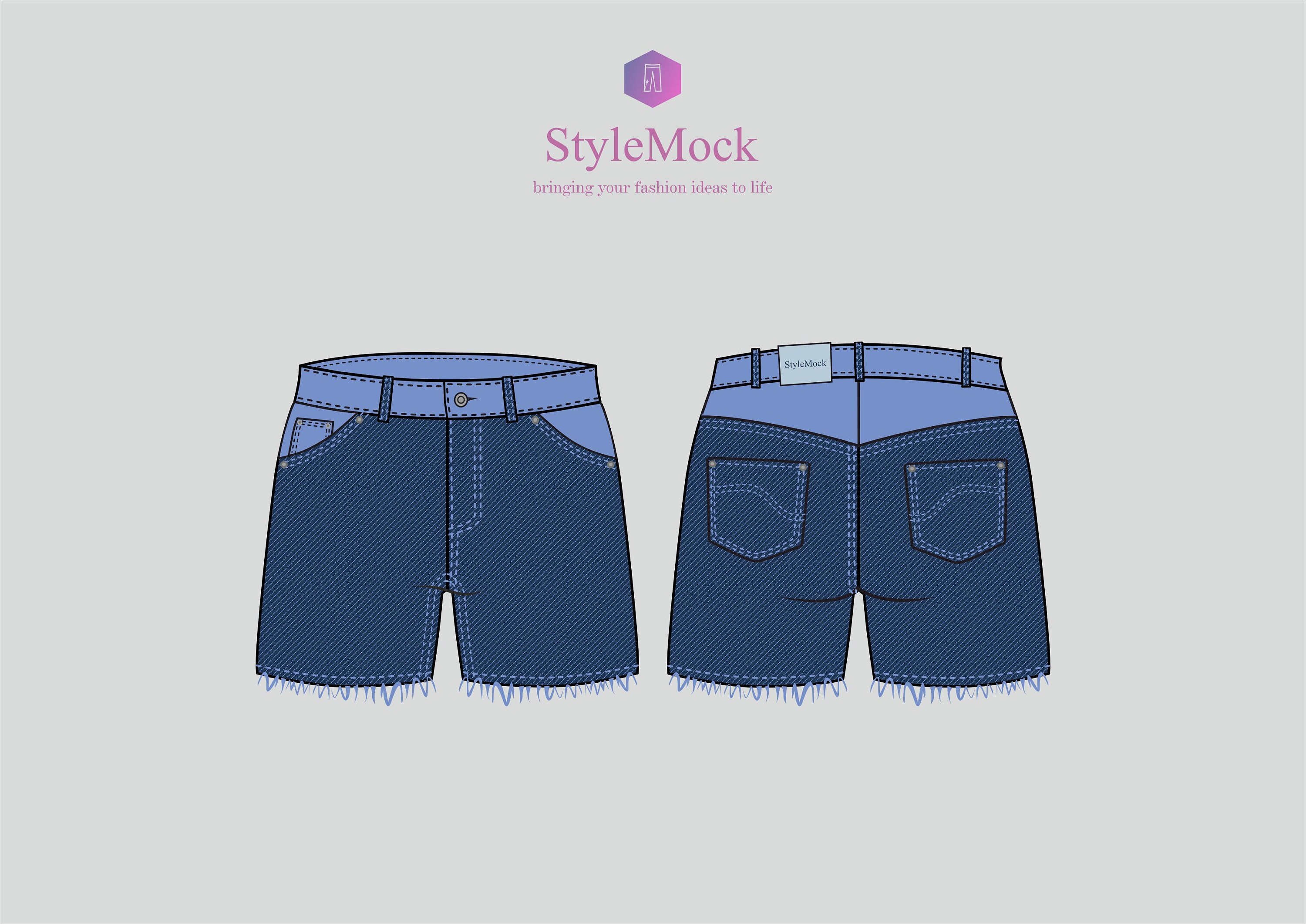 Denim Shorts Vector Mockup - Illustrator Template Denim Vector Sketch ...