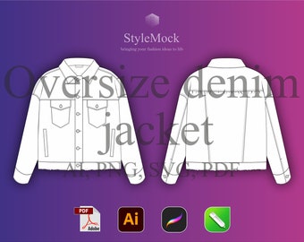 Oversize Denim Jeans Jacket Mockup Vector Streetwear Vector Ai Editable ...