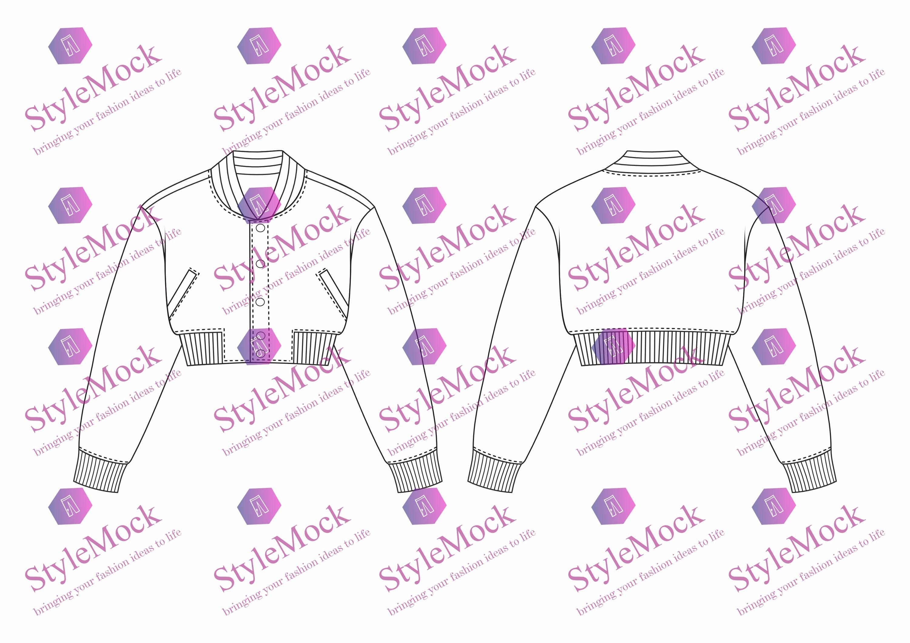 Crop Varsity Jacket Vector Mockup – Fashion Flat Drawings (ai, Svg, Png ...