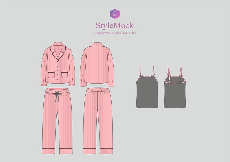 Pyjama Pack Vector Mockup - Illustrator Template Loungewear Vector ...