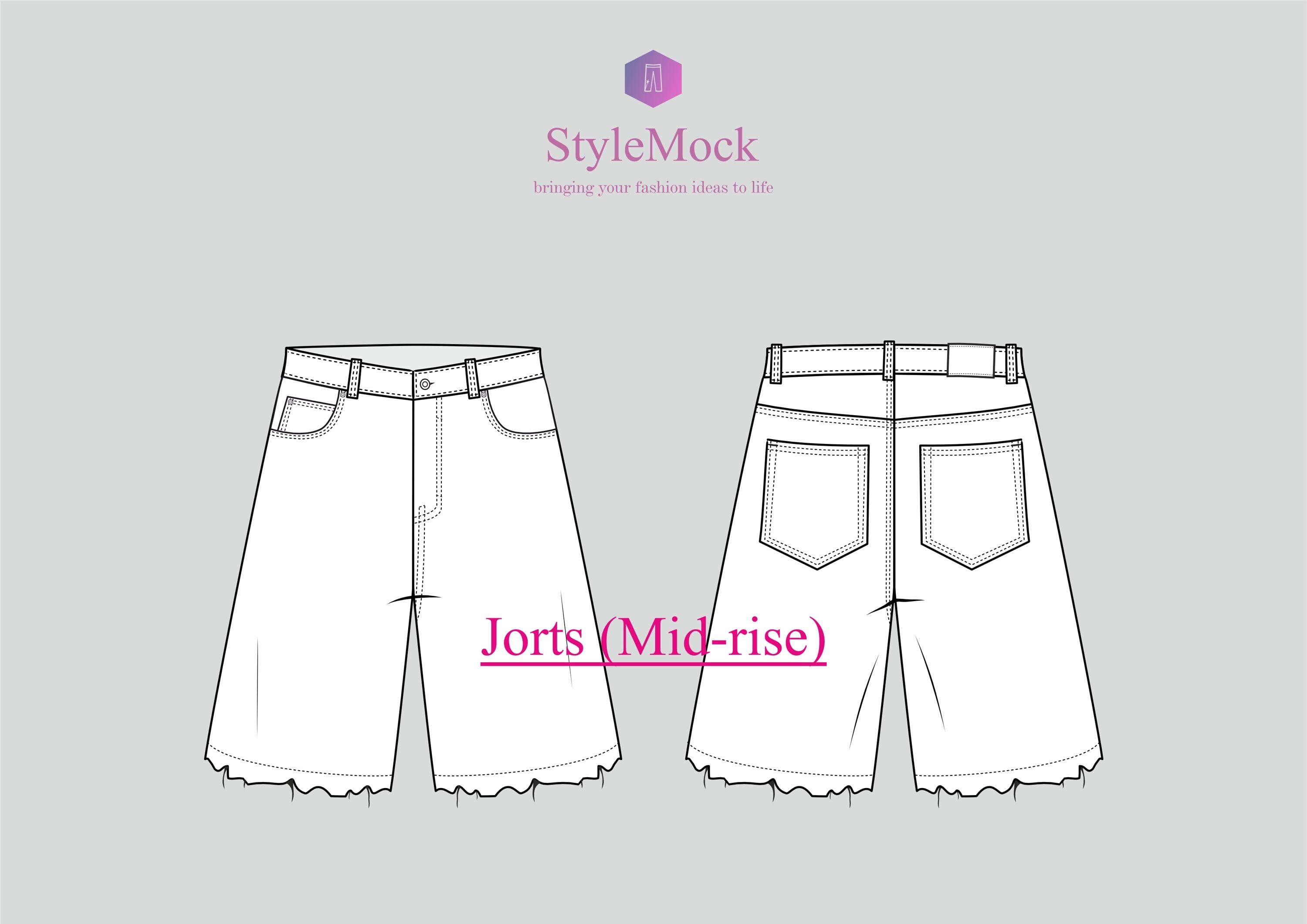 Denim Bermuda Jorts Vector Mockup - Baggy Shorts Procreate Streetwear ...