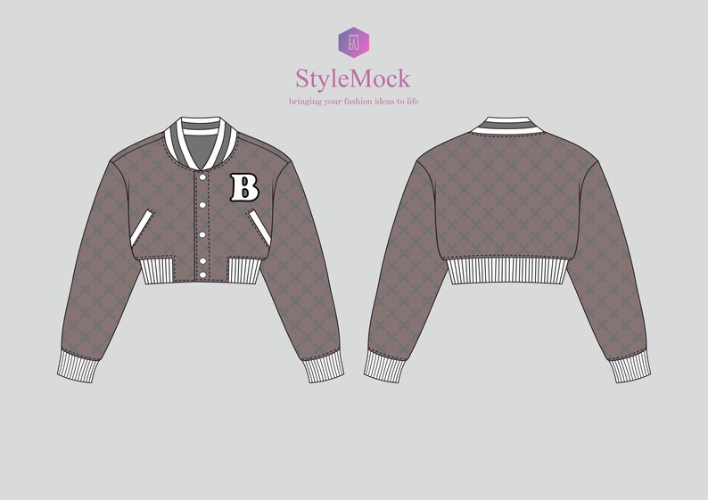 Crop Varsity Jacket Vector Mockup – Fashion Flat Drawings (ai, Svg, Png ...