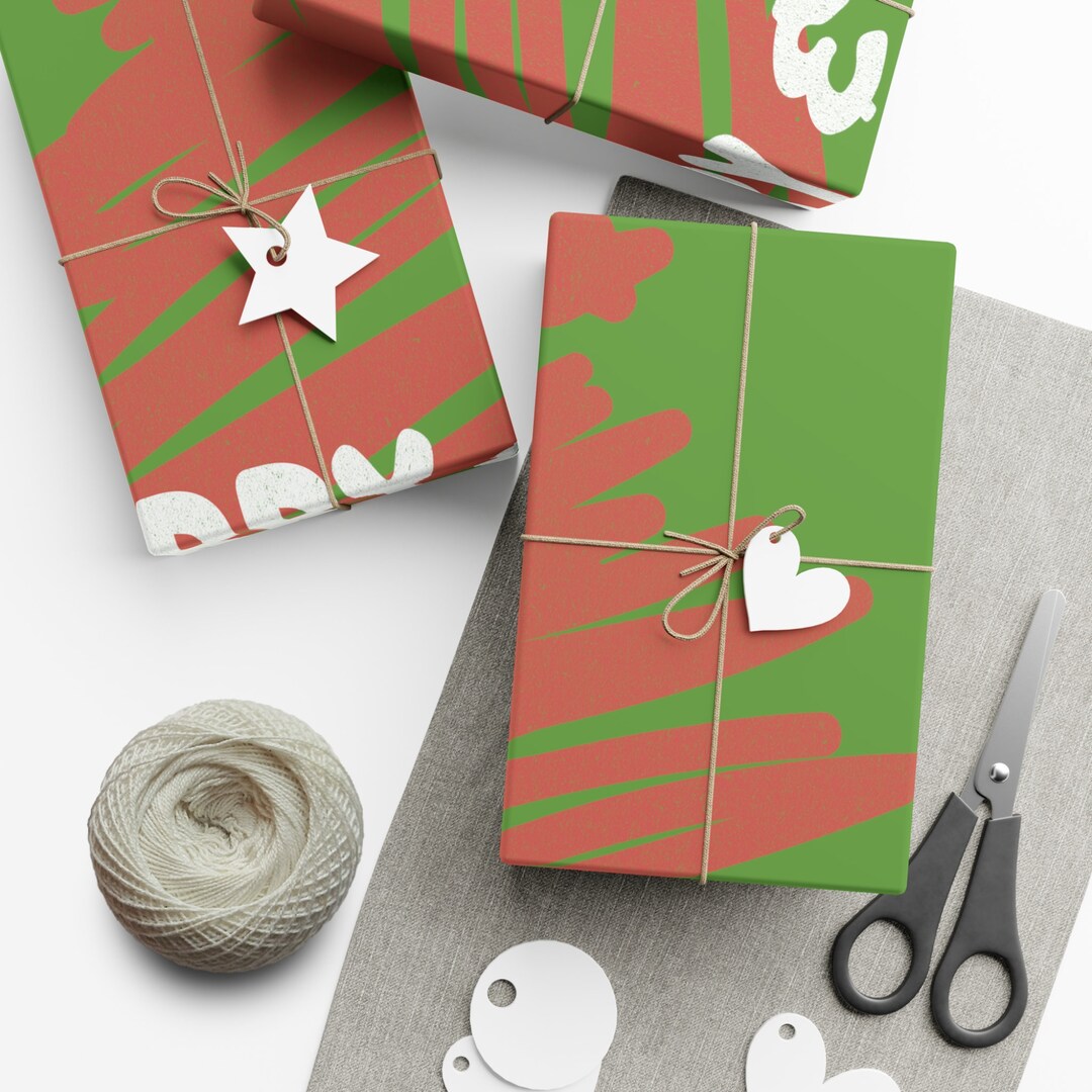 Merry and Bright Gift Wrap, Green Gift Wrap, Holiday Gifted, Christmas ...