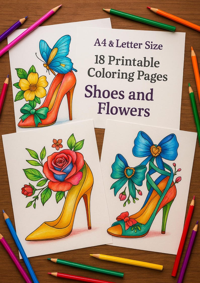18 Printable Shoe and Flower Coloring Pages | High Heel Fashion Designs ...
