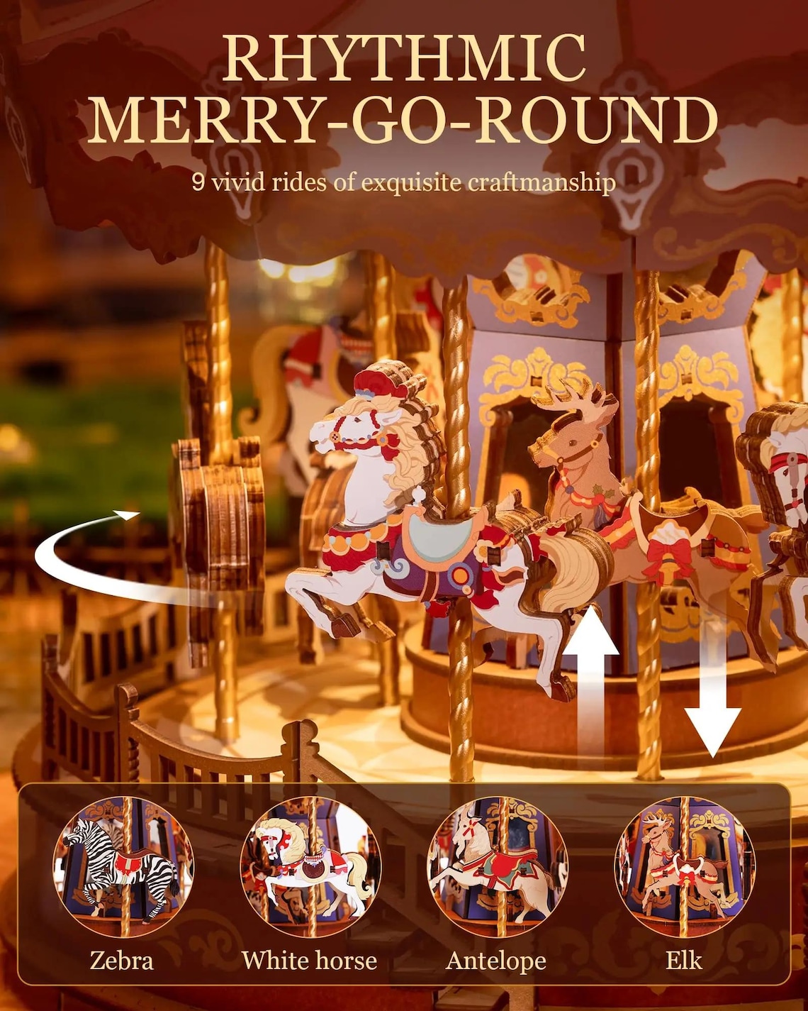 DIY Classic Carousel Music Boxes 3D Wooden Carousel Puzzle Kit | LED ...