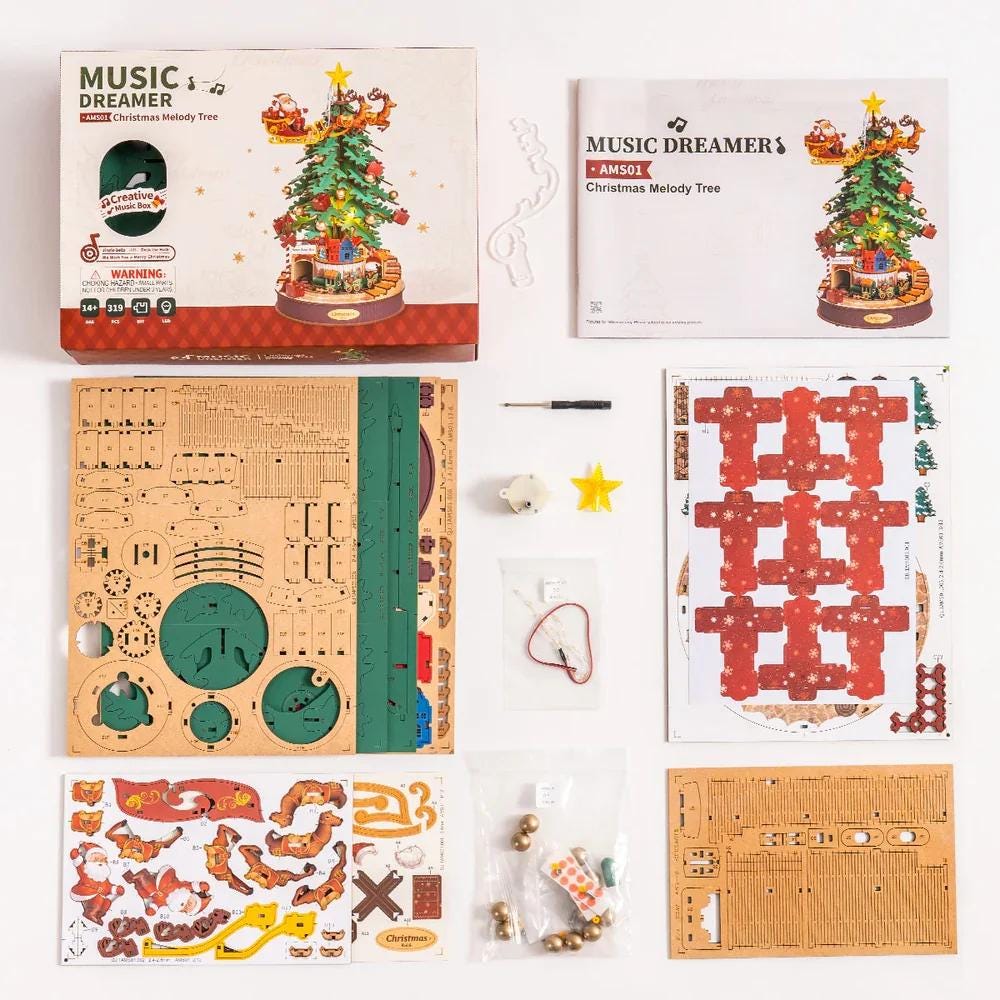 DIY Robotime Rolife Christmas Melody Tree 3D Wooden Puzzle Music Box ...