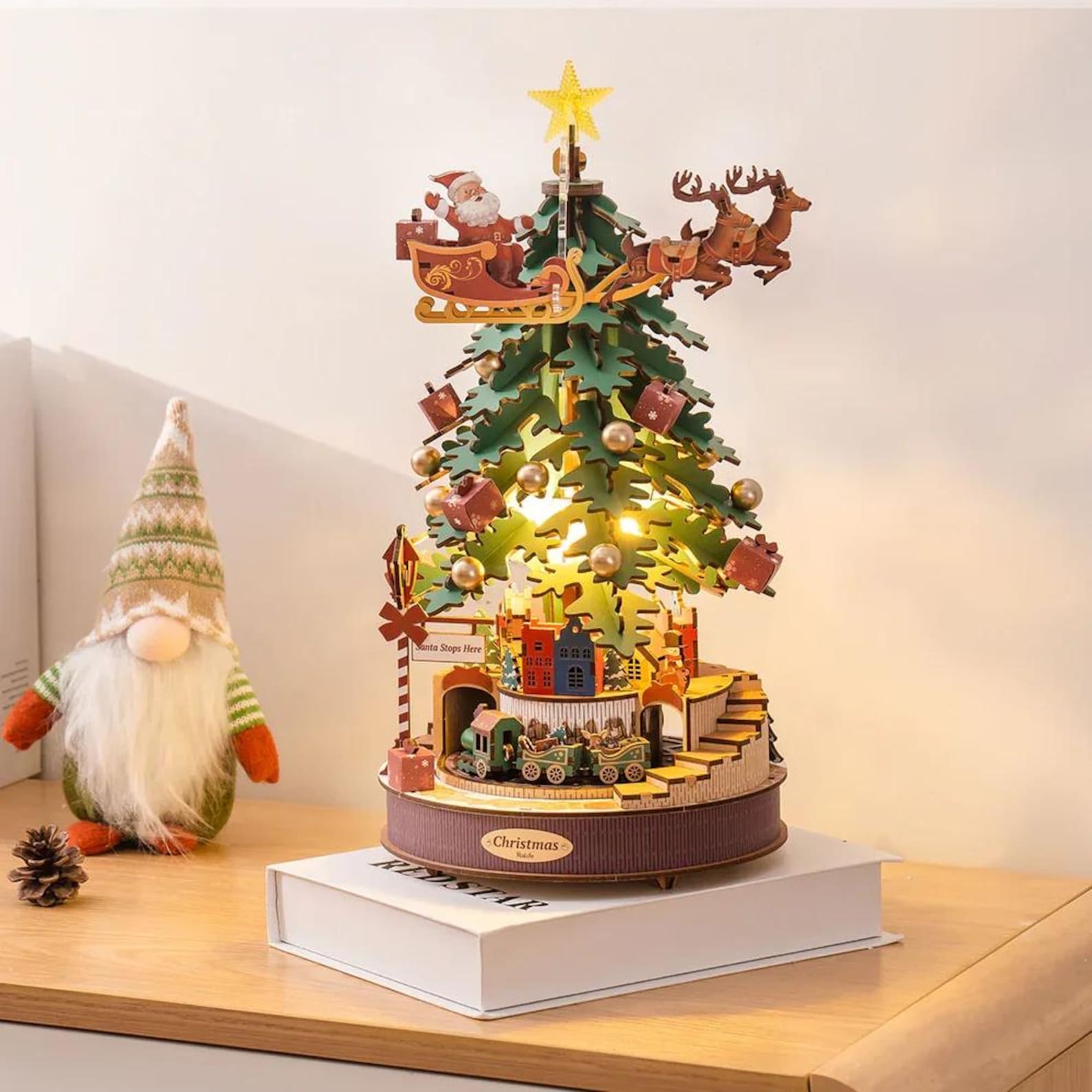 DIY Robotime Rolife Christmas Melody Tree 3D Wooden Puzzle Music Box ...