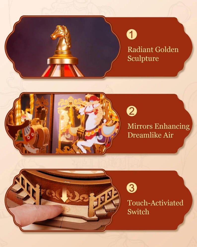 DIY Classic Carousel Music Boxes 3D Wooden Carousel Puzzle Kit | LED ...