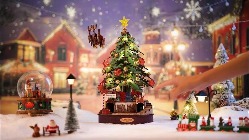 DIY Robotime Rolife Christmas Melody Tree 3D Wooden Puzzle Music Box ...