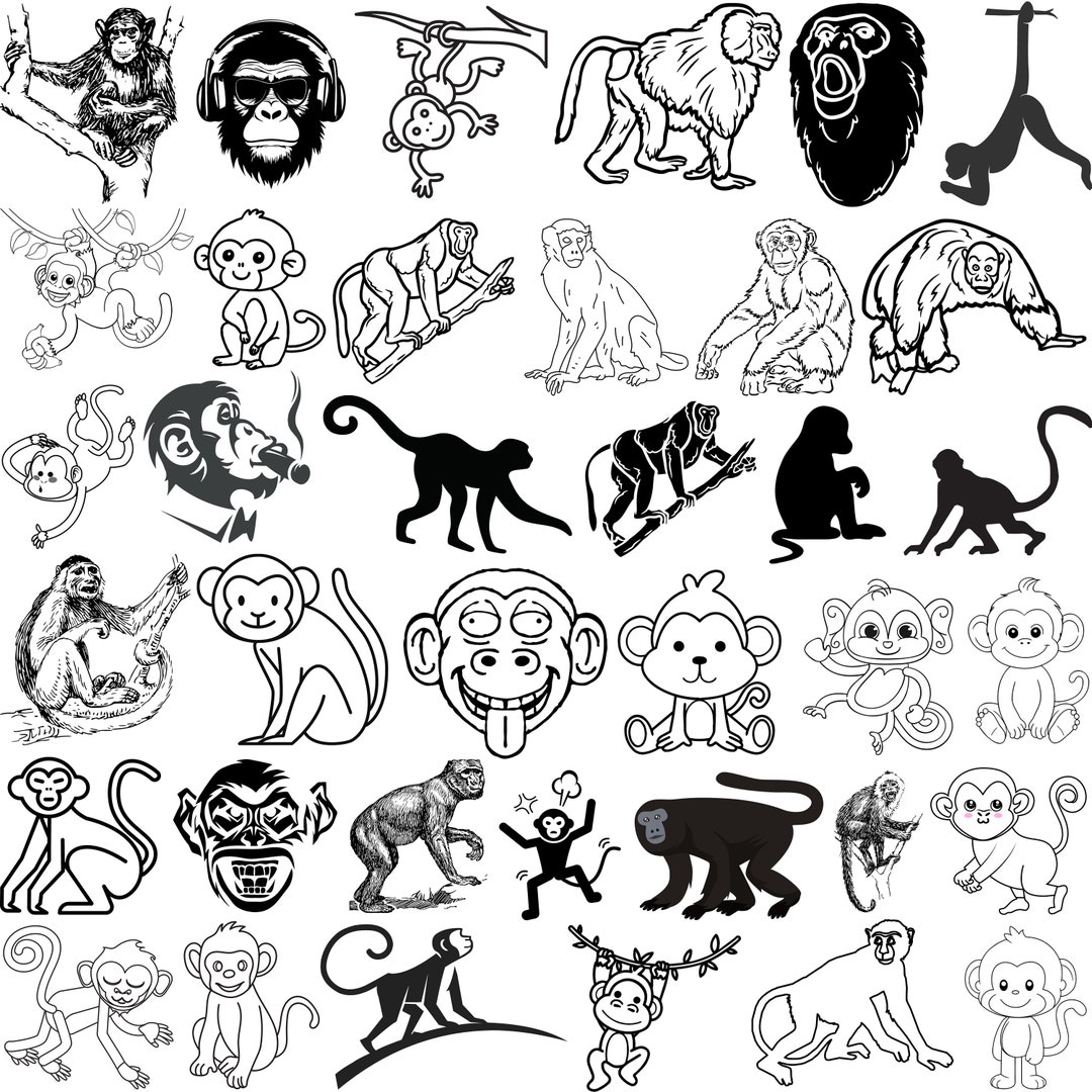 MONKEYS SVG Bundle, Monkey Silhouette Set, Cut File Clipart, Monkey ...