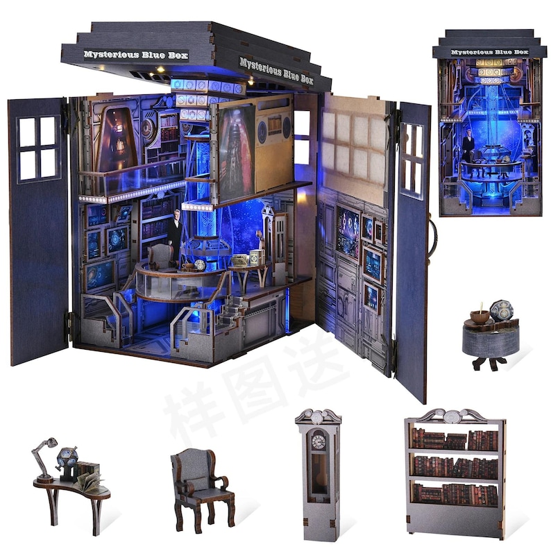 DIY Mysterious Telephone Booth Wooden Book Nook Kit Handmade Bookshelf ...