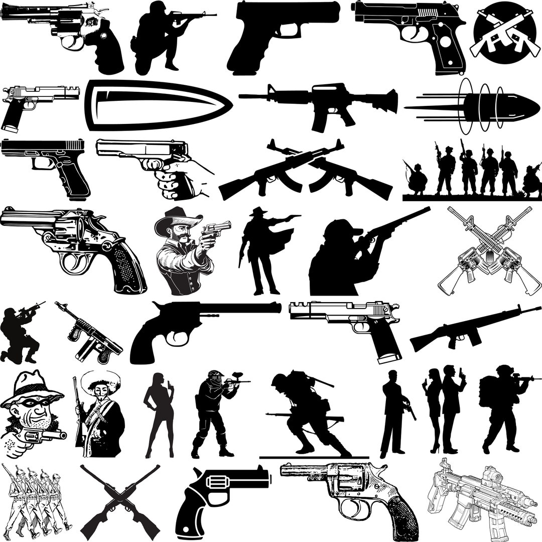 Gun Svg Bundle, Guns Silhouette, Guns Cut File, Guns Vector, Guns ...