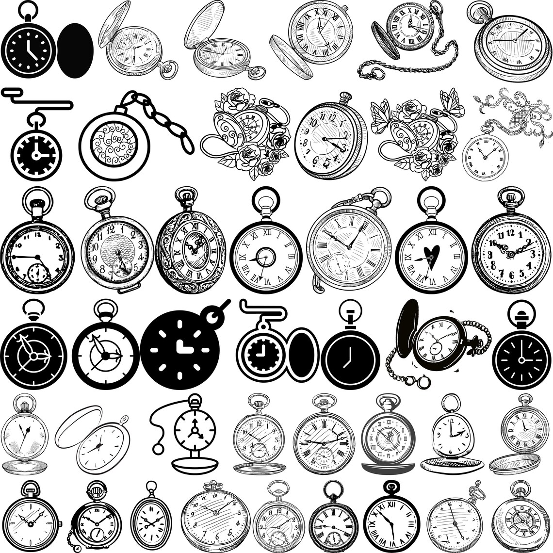 Pocket Watch SVG Bundle, Vintage Pocket Watch Vector, Vintage Pocket ...