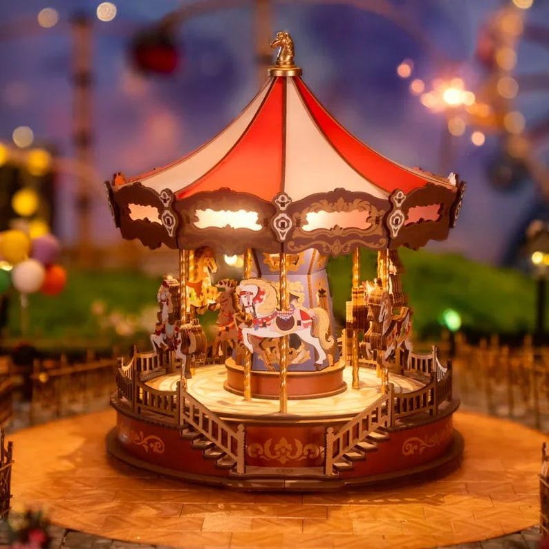 DIY Classic Carousel Music Boxes 3D Wooden Carousel Puzzle Kit | LED ...