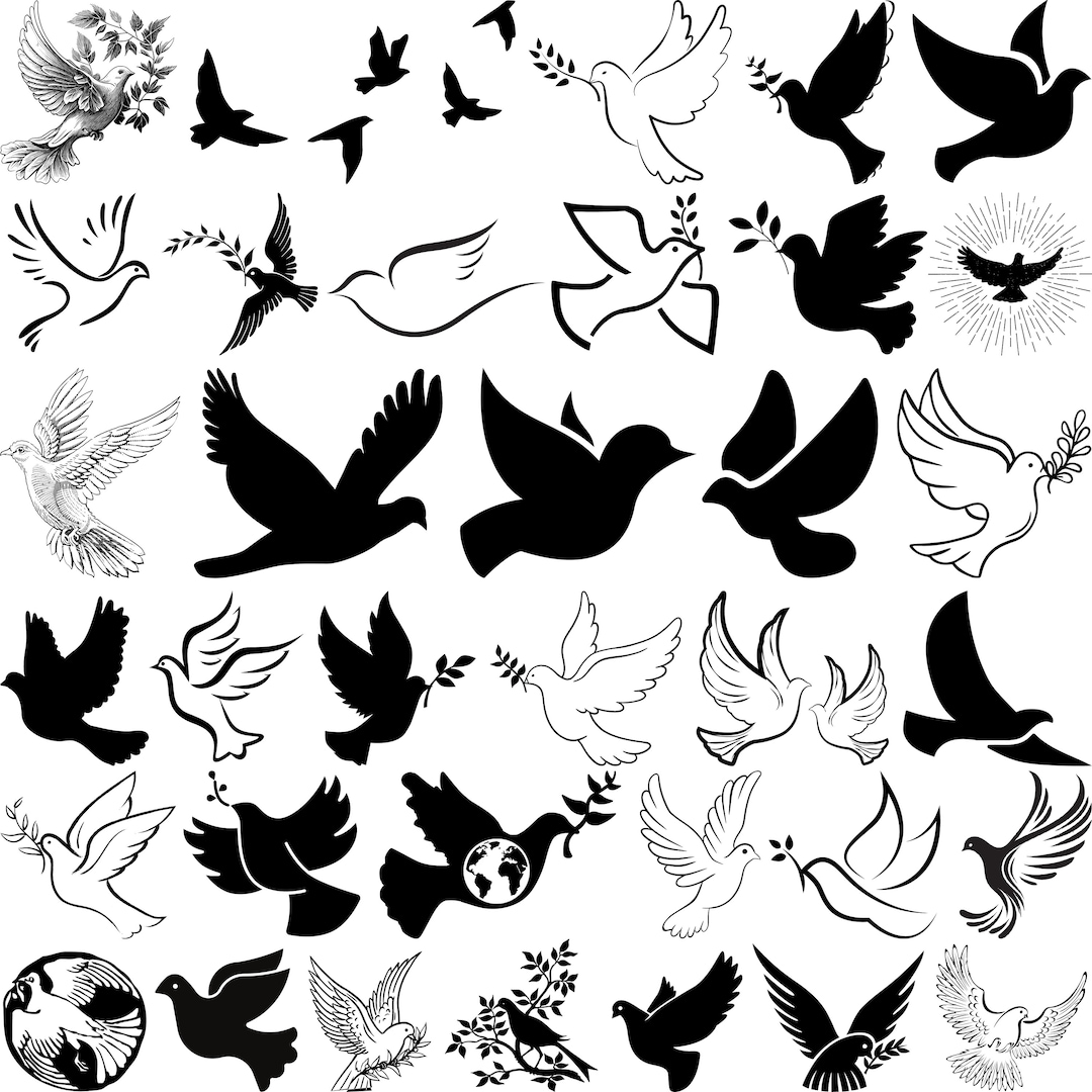 DOVES SVG BUNDLE, Dove Clipart, Peace Svg, Eace Sign Svg, Dove Cutting ...