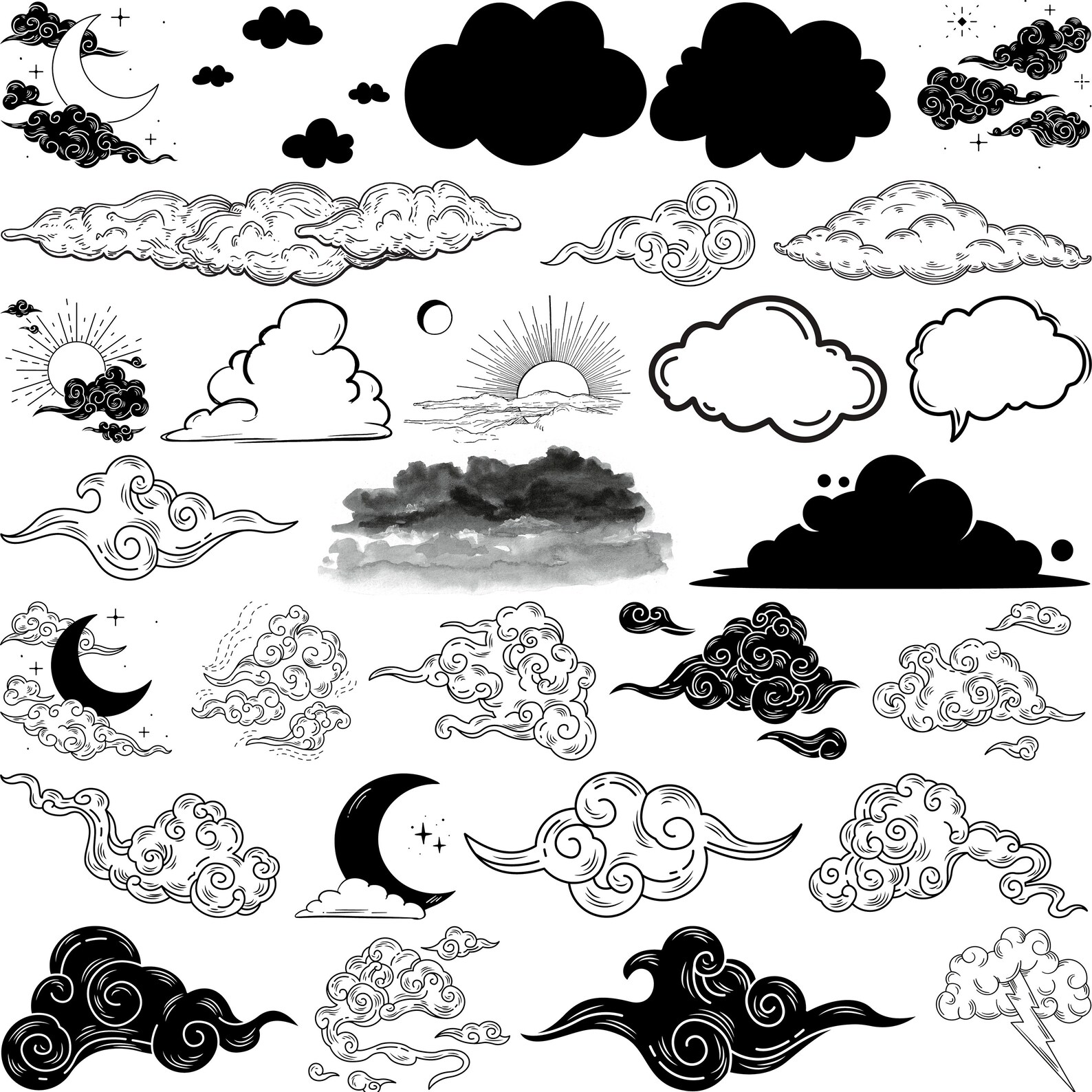 Cloud SVG Bundle, Cloud Silhouette, Cloud Shape Vector, Cloud Clip Art ...