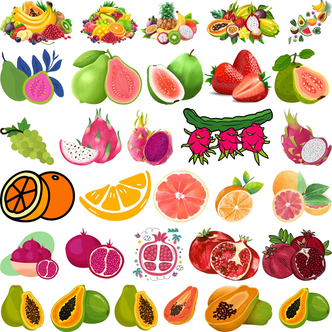 Fruit Svg Bundle, Fruit Clipart, Fruit Vector, Cute Fruit Svg, Summer ...