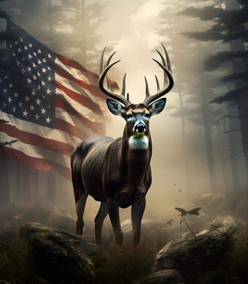 Deer With American Flag, Smoky Forest Tumbler Wrap, Png, Svg - Etsy