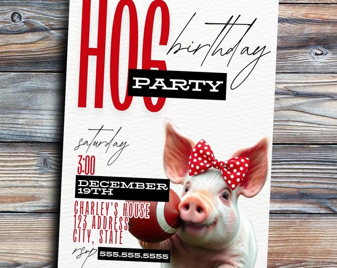Arkansas Razorbacks First Birthday Party Invitation, Razorback Birthday ...