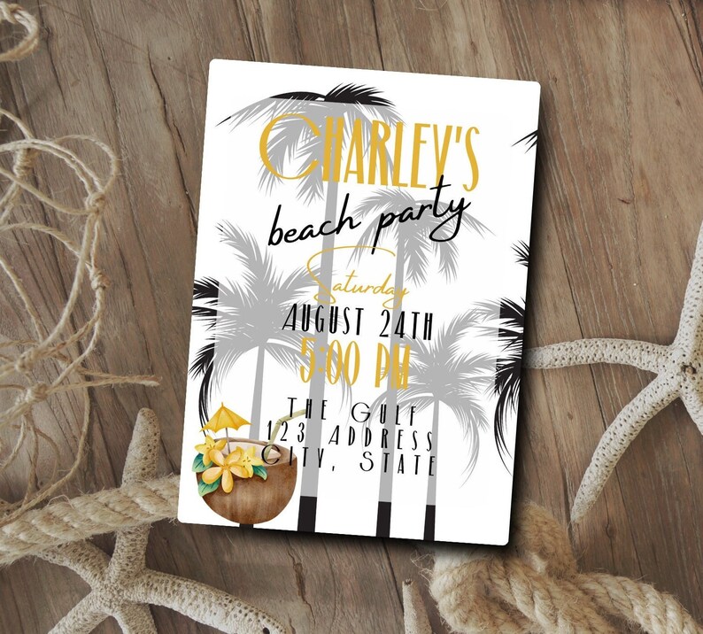 Palm Tree Beach Party Invitation Custom Digital Download Oceanside ...