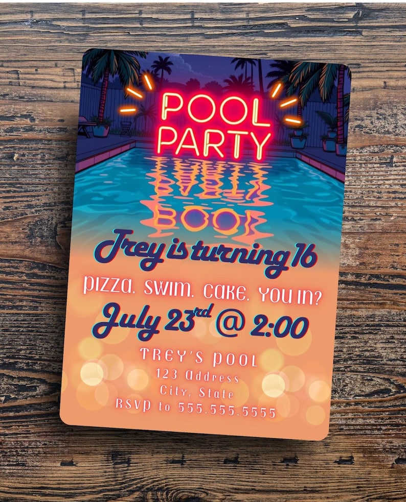 RETRO Pool Party Invite Retro Party Invite Vintage Pool Party Invite ...