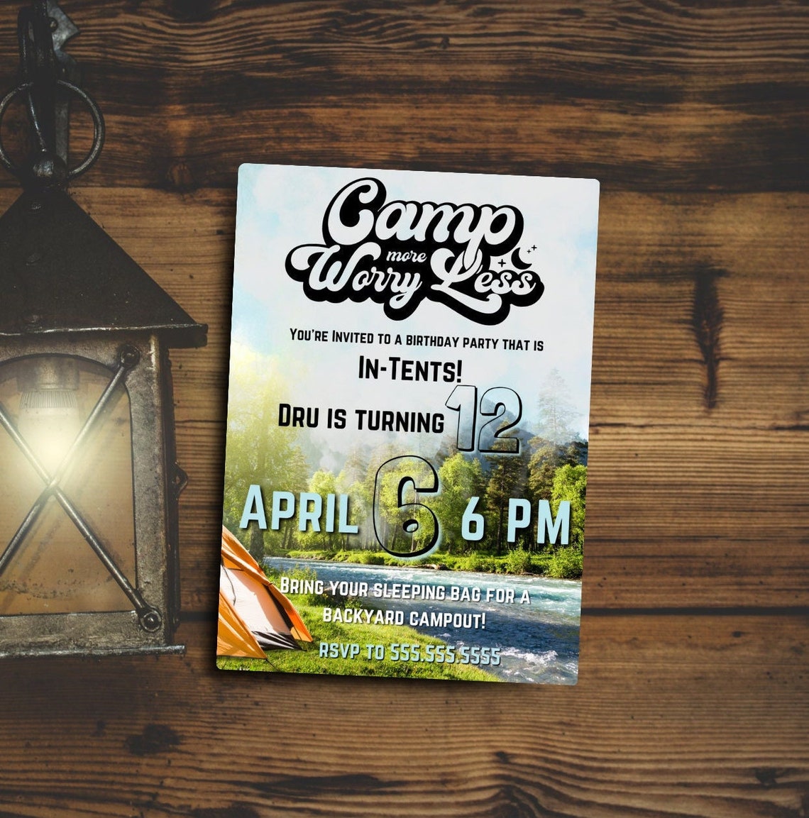 Camping Birthday Party Invitation Custom Digital Download Printable 5x7 ...