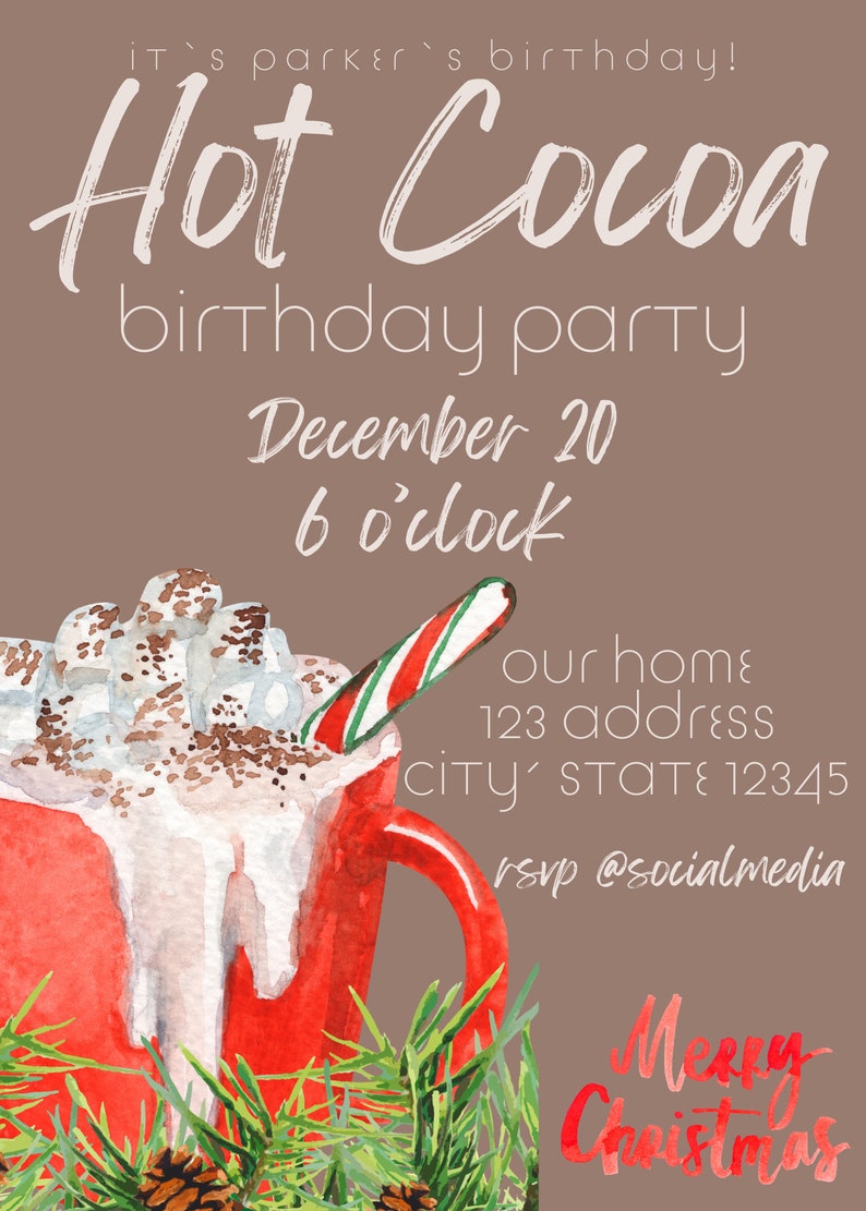 Hot Cocoa Birthday Party Invitation Customized Download Printable ...