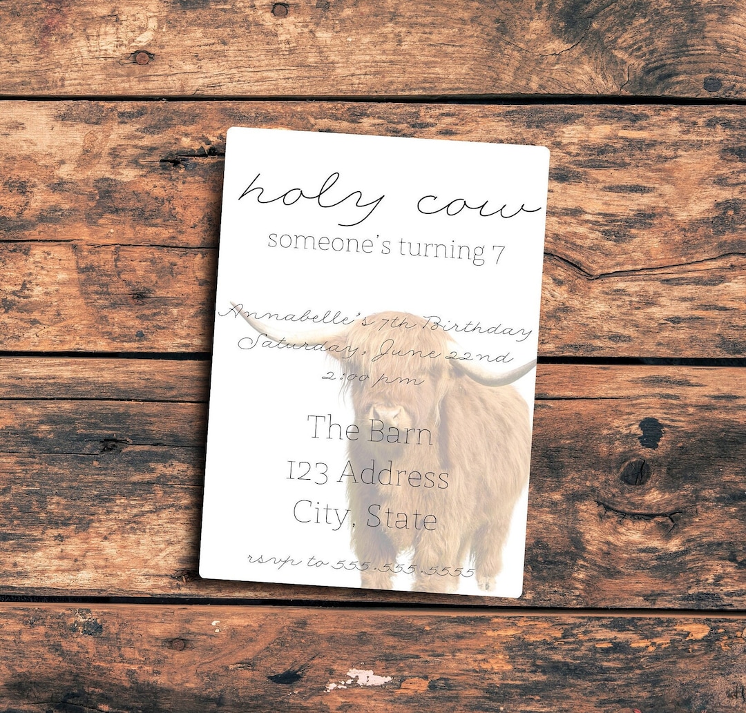 Cow Kids Birthday Party Invitation Highland Cow Invite Digital Download ...