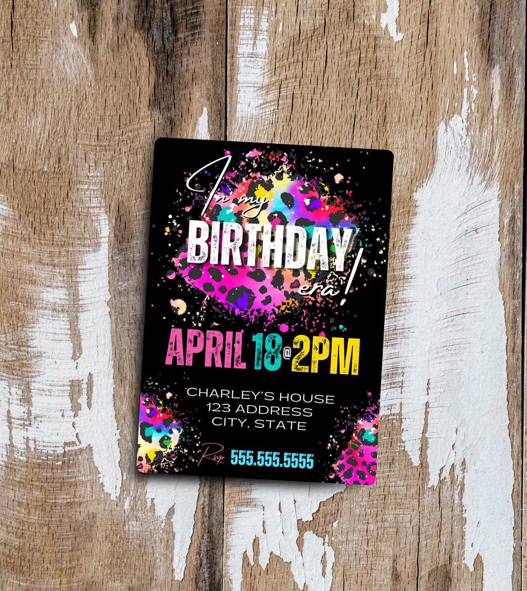 Leopard Print Rainbow Colors Birthday Party Invitation Custom Digital ...