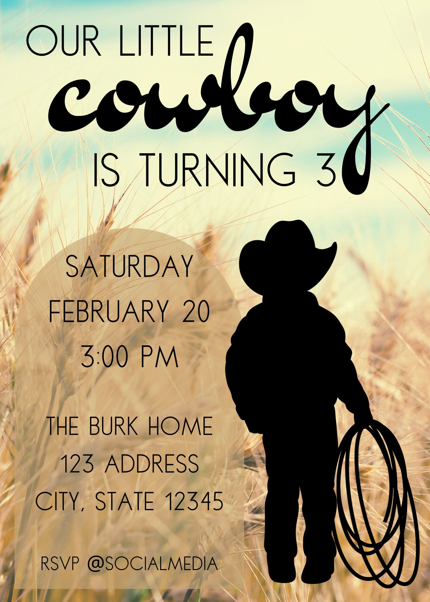 Cowboy Kids Birthday Party Invitation Custom Digital Download Printable ...