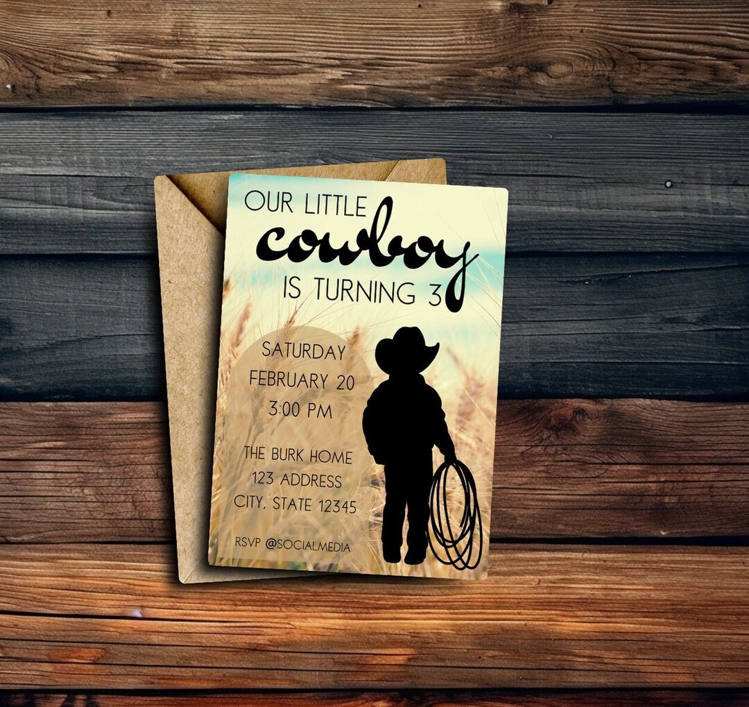 Cowboy Kids Birthday Party Invitation Custom Digital Download Printable ...