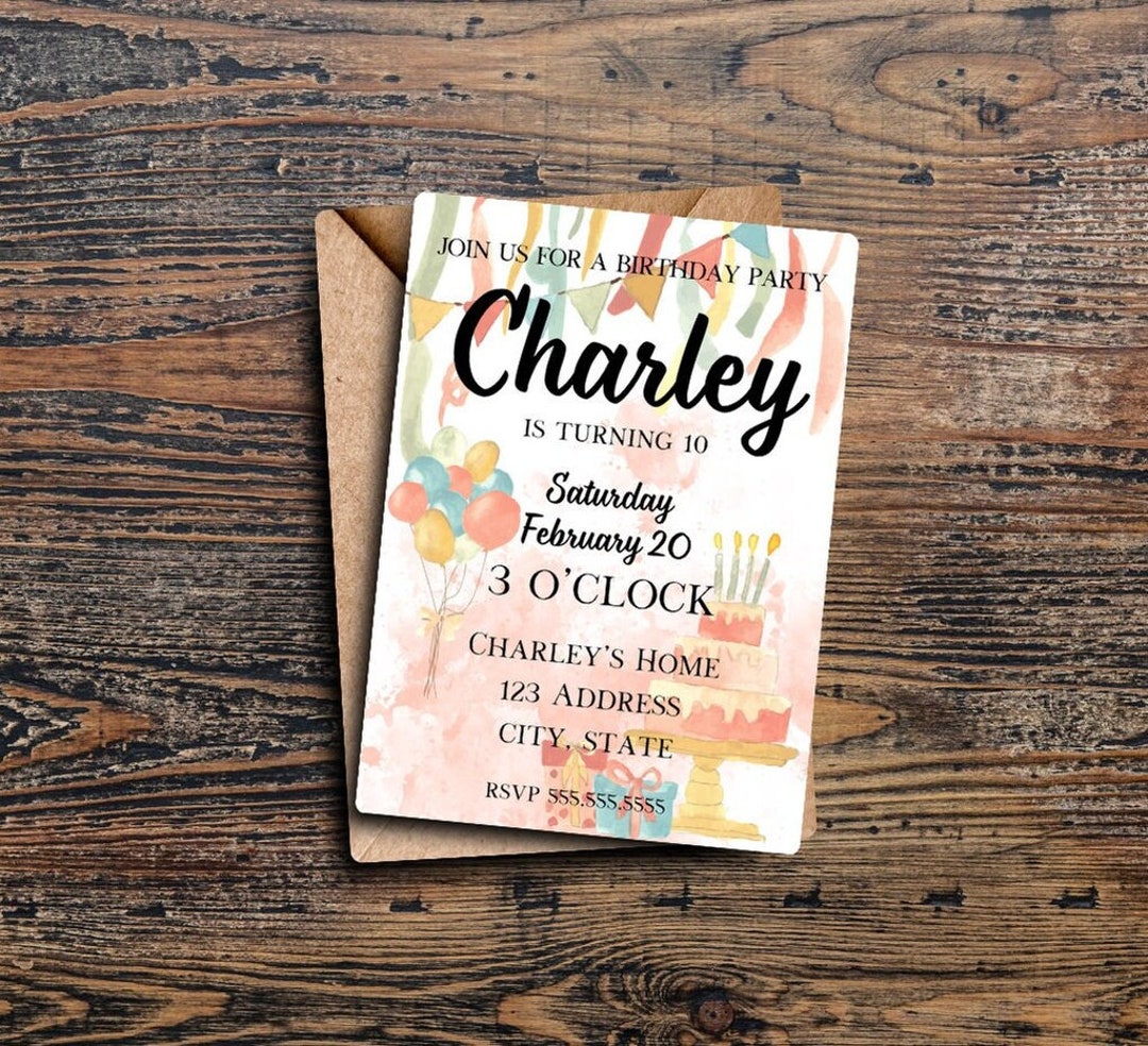 Girly Birthday Party Invitation Custom Digital Download Printable 5x7 ...