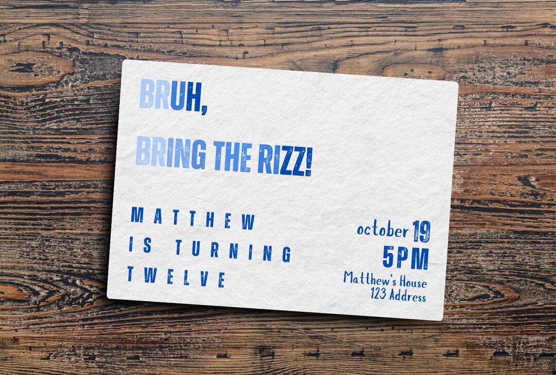 Bruh Bring the Rizz Teenager Birthday Party Invitation Custom Digital ...