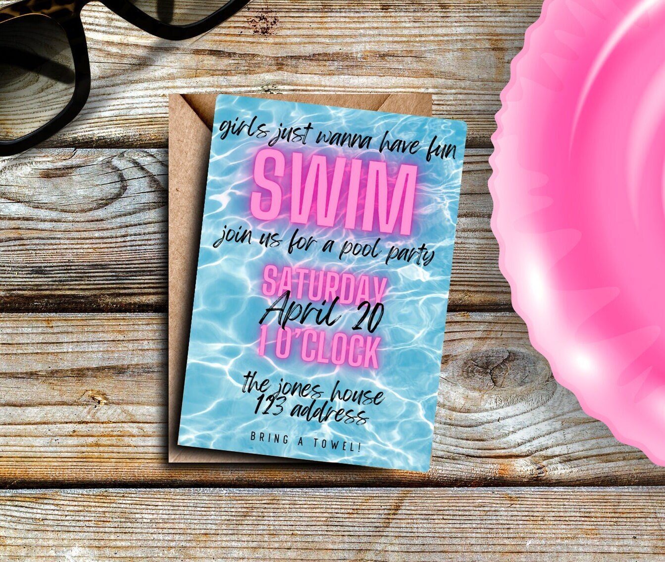 Custom Pool Party Invitation, Pink & Aqua, Birthday, Shower (digital ...